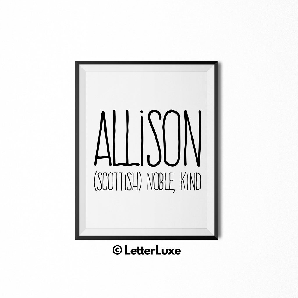 Allison Baby Name Art – New Baby Gift – LetterLuxe