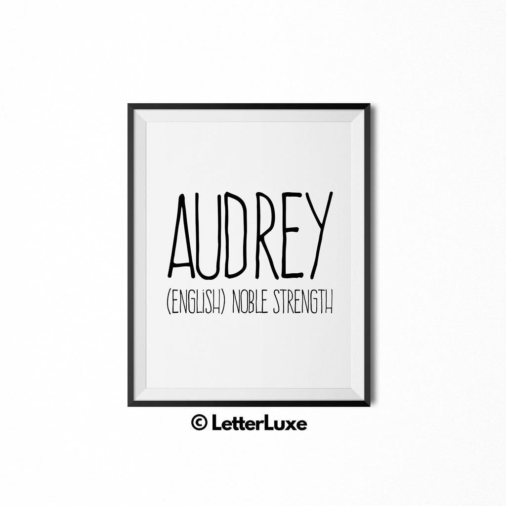 Audrey Name Meaning Print - Nursery Decor – LetterLuxe