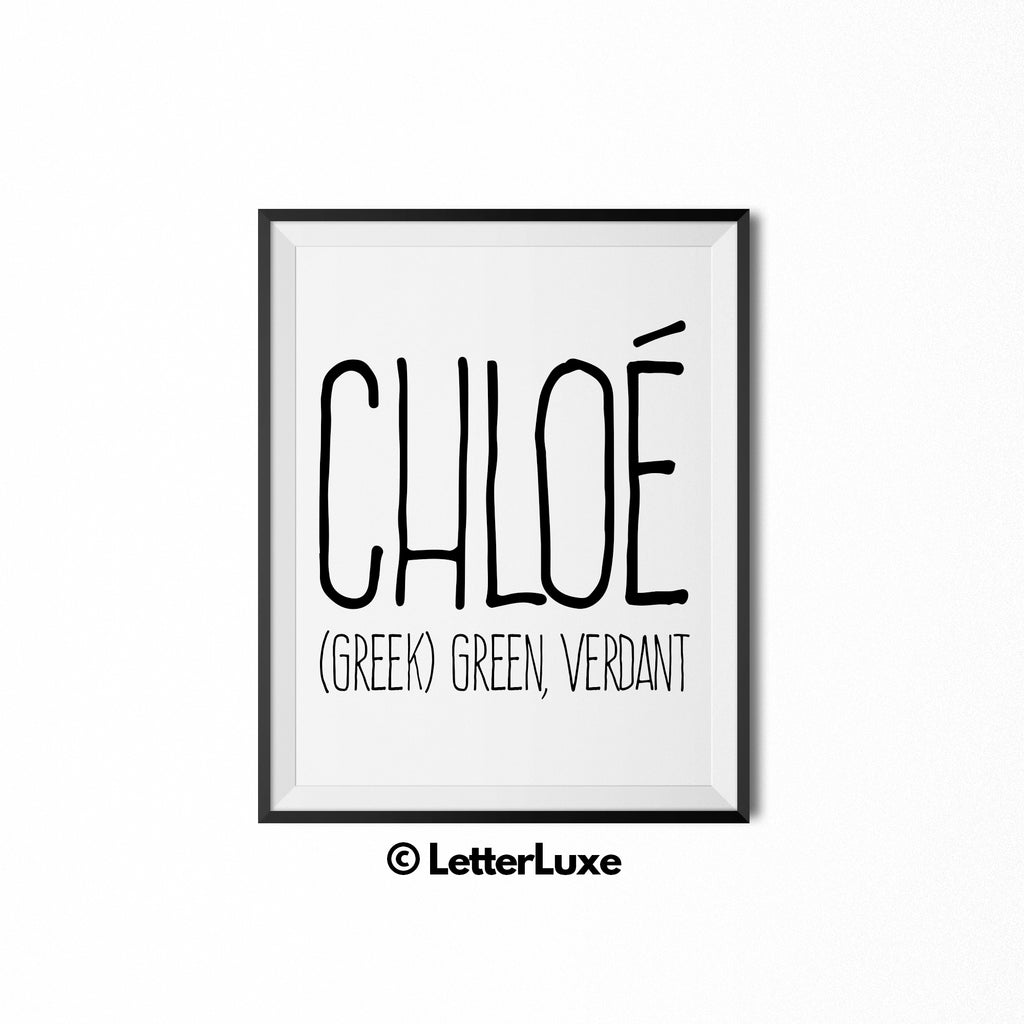 Chloe Name Meaning Art - Printable Baby Shower Gift – LetterLuxe