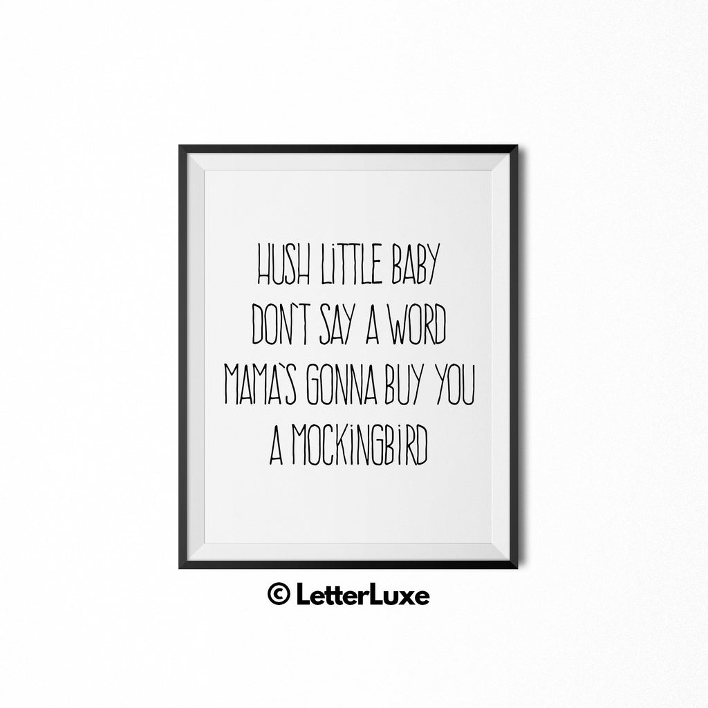 "Hush little baby" Lullaby Lyric Wall Art – Baby Shower Gift – LetterLuxe