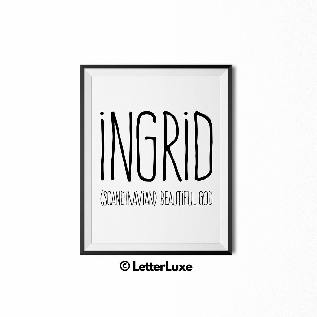 Ingrid Name Meaning Print - Scandinavian Nursery Decor - Gallery Wall ...