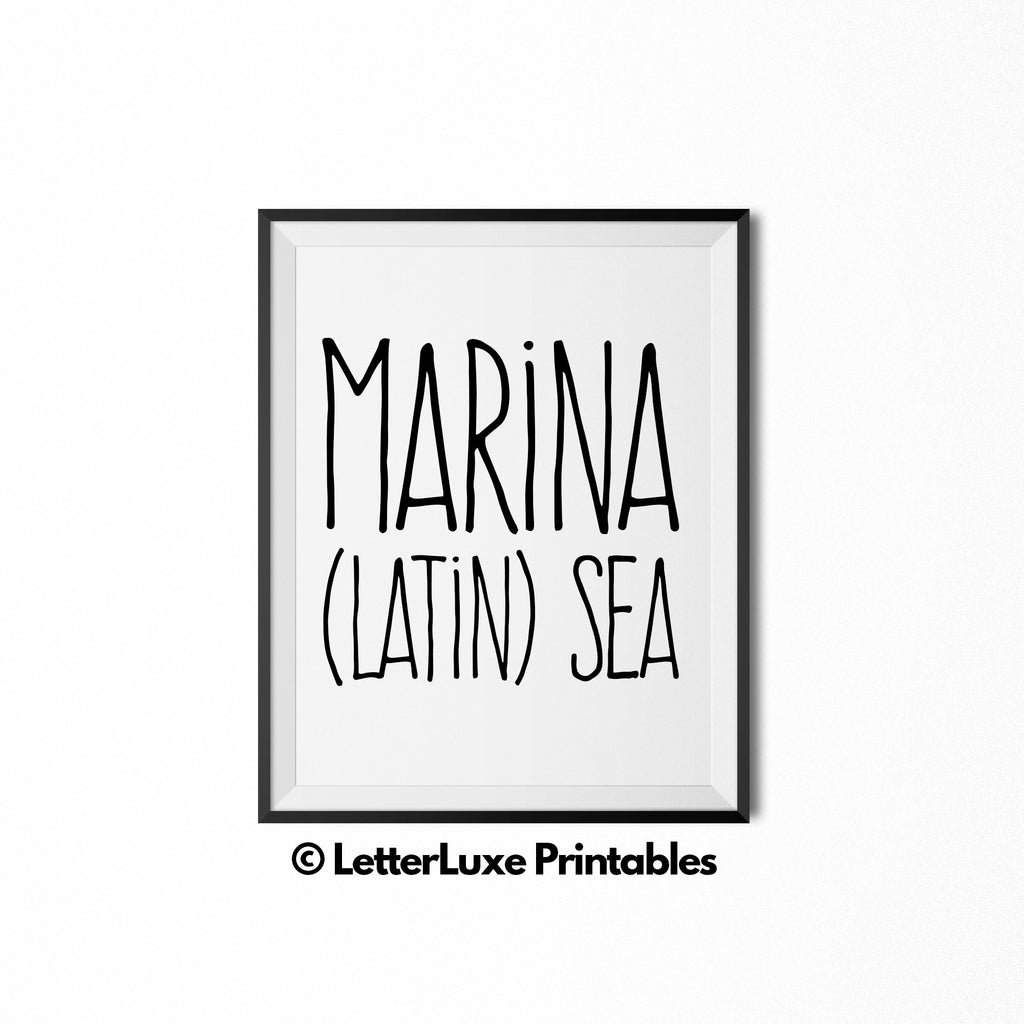 Marina Name Definition Nursery Decor – Digital Print – LetterLuxe