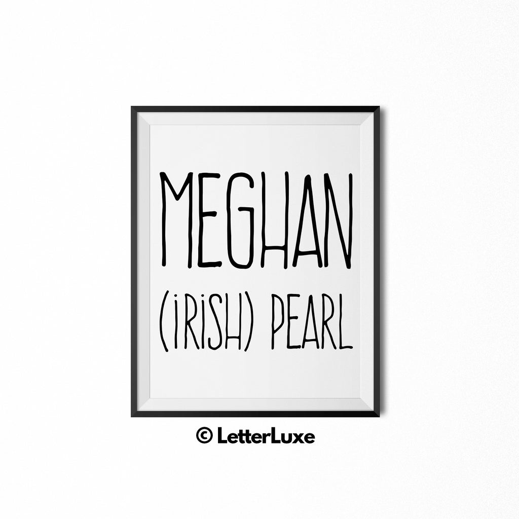 Meghan Name Meaning Print - Gallery Wall Art - Nursery Decor – LetterLuxe