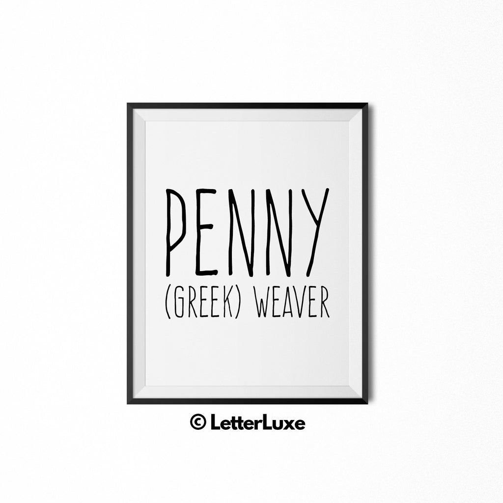 Penny Name Definition Nursery Decor – Digital Print – LetterLuxe