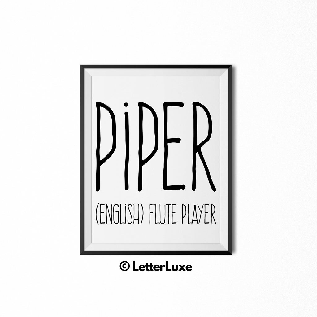 Piper Name Meaning Print - Nursery Decor - Parental Leave Gift – LetterLuxe