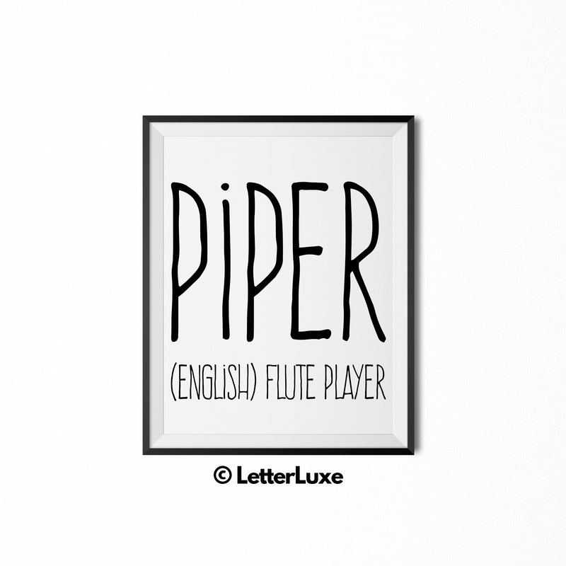 Piper Name Meaning Print - Nursery Decor - Parental Leave Gift – LetterLuxe