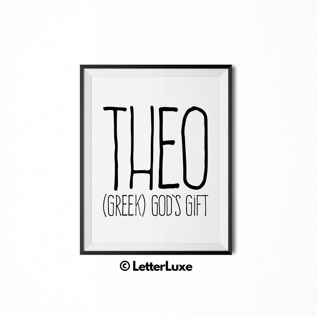 Theo Name Definition Nursery Decor – Digital Print – LetterLuxe