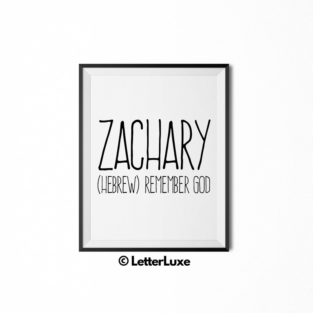 Zachary Name Meaning Print - Nursery Decor – LetterLuxe